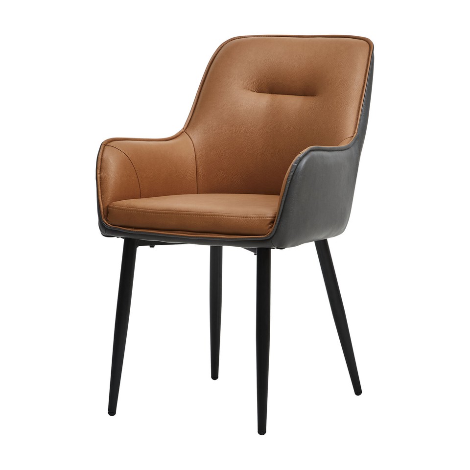 2Pcs Dining Chairs Faux Leather Set Color Match Metal Legs Armchair ...