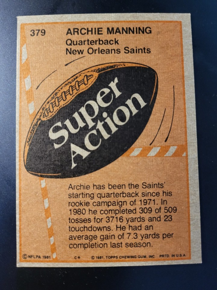 1981 Topps Archie Manning SUPER ACTION card #379. | eBay