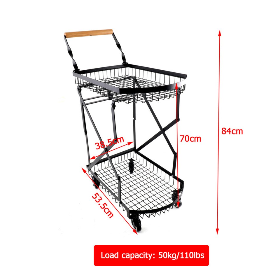 2 Tier Utility Cart Storage Trolley on 2 Wheels Folding Kitchen ...