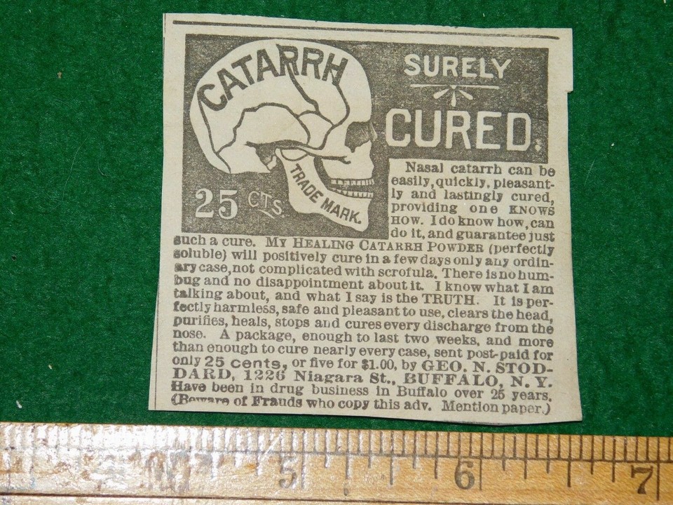 1870s Stodard's Healing Catarrh Powder Skull Engraved Victorian Print ...