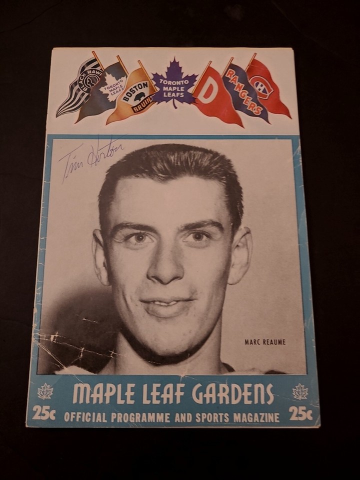 1957 TIM HORTON NHL HOCKEY AUTOGRAPH MAPLE LEAF GARDENS PROGRAM TORONTO ...