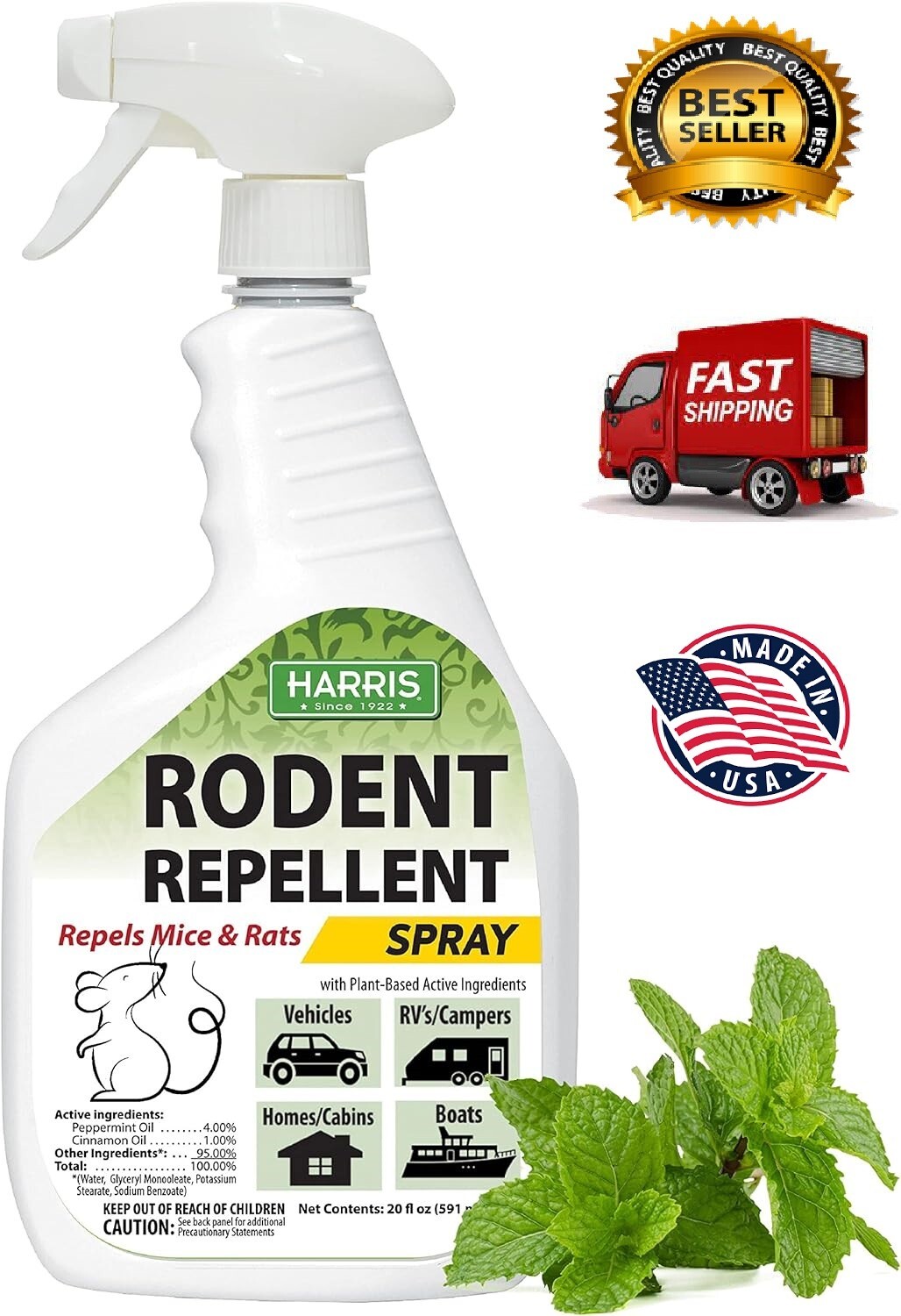 Harris Rodent Repellent - Peppermint Oil Mice Spray for House and Car ...