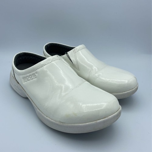 Bogs Womens Ramsey Service Clogs Shoes White Patent Leather Work Slip ...