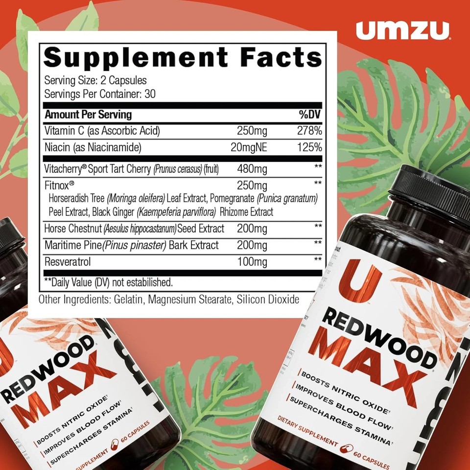 Redwood Max Nitric Oxide Booster, Blood Flow Support for Men free ...