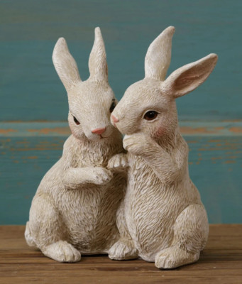 New FARMHOUSE BUNNY COUPLE Easter Rabbits 6"H x4.5"W x3.5"D Spring ...