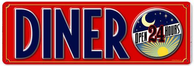 Vintage Retro Diner Open 24 Hours Metal Sign Unique Cafe Restaurant ...