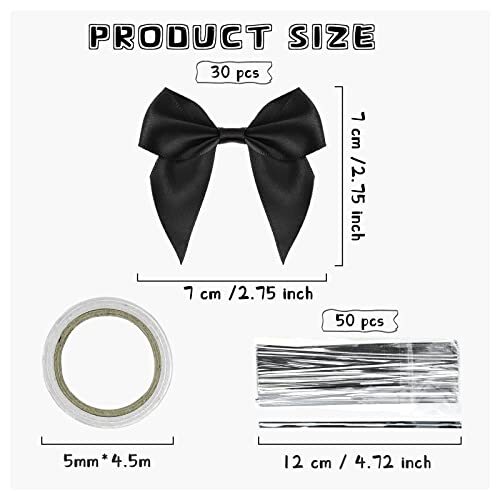 Satin Ribbon Bows 30pcs 7cm Mini Bows with Double-sided Adhesive Tape ...
