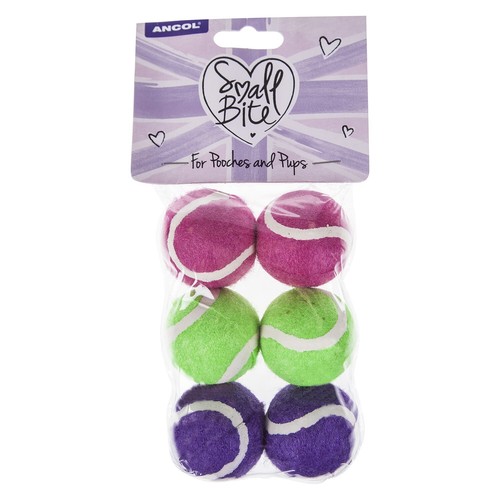 Ancol Small Bite Mini Tennis Balls Small Dogs x6 4cm Throw Fetch ...