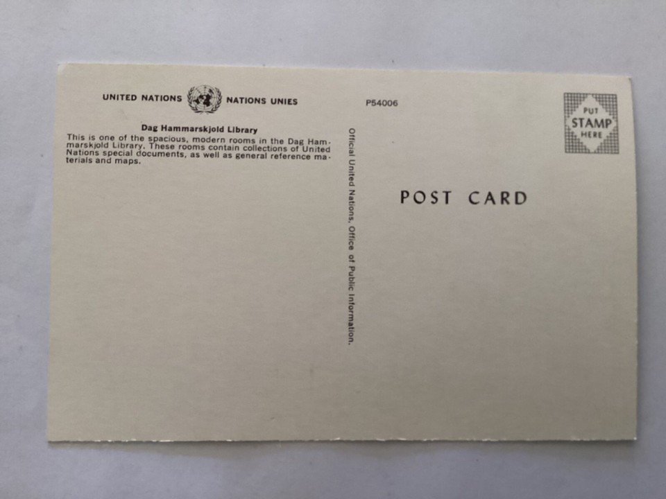 United Nations New York Dag Hammarskjold Library Unposted Postcard | eBay