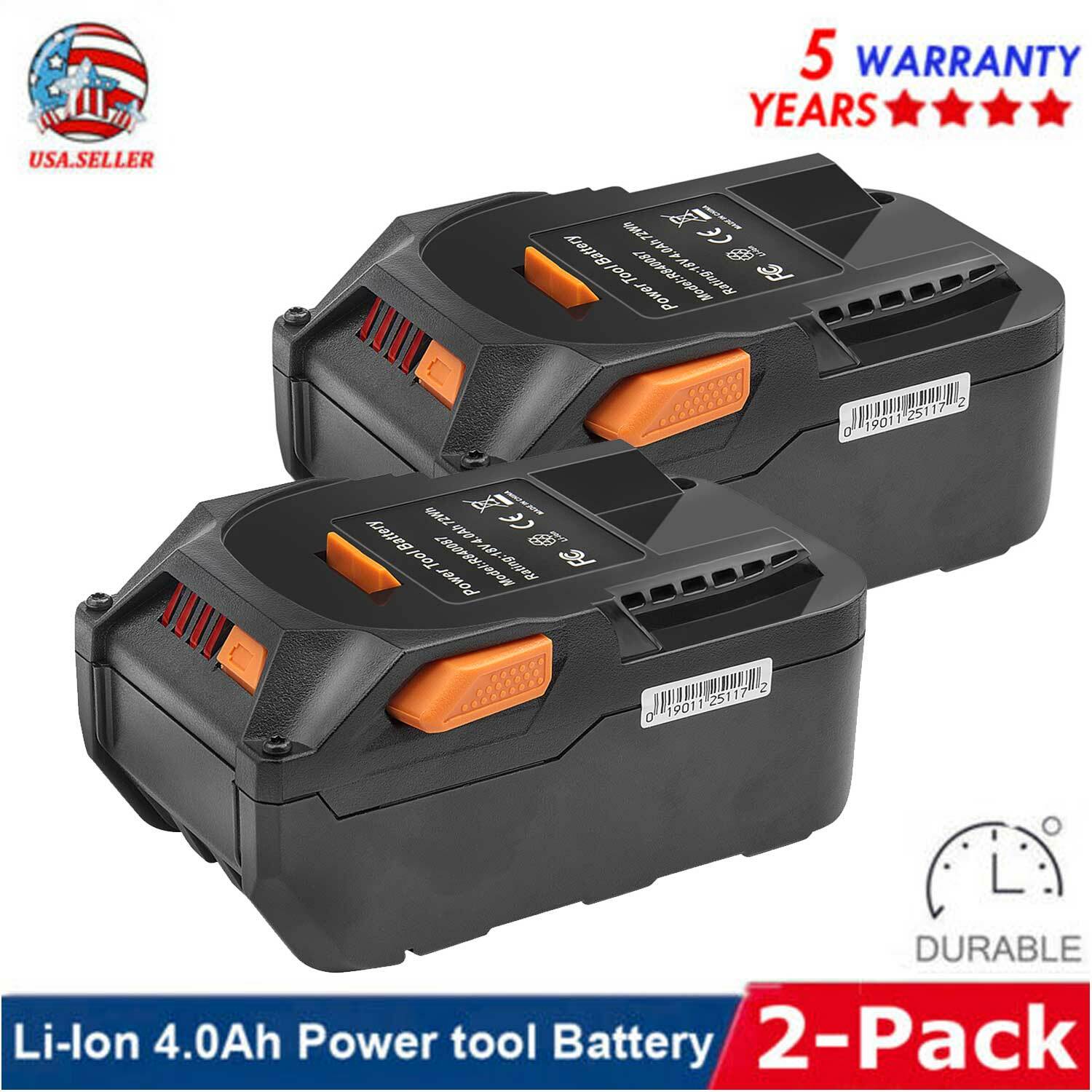 2 PACK for Ridgid R840085 4.0Ah Lithium Battery Rigid 18Volt R840087 ...