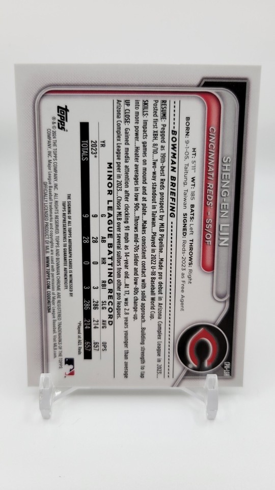 SHENG-EN LIN 2024 Bowman Chrome Mini Diamond Refractor Auto /100 Reds ...