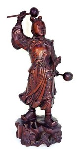 CHINESE GOD. LEI-GONG (?). CARVED WOOD. CRYSTAL INCRUSTATIONS. CHINA ...