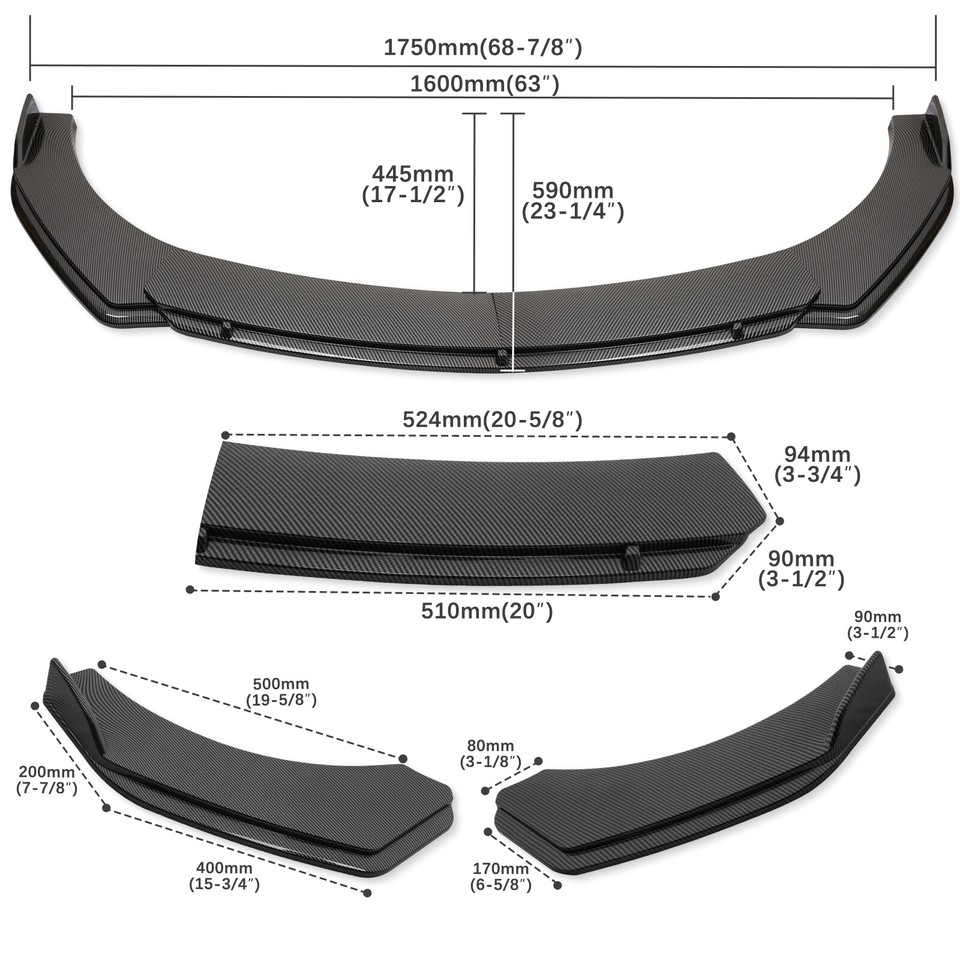 For Mitsubishi Eclipse Carbon Fiber Front Bumper Lip Splitter Spoiler ...