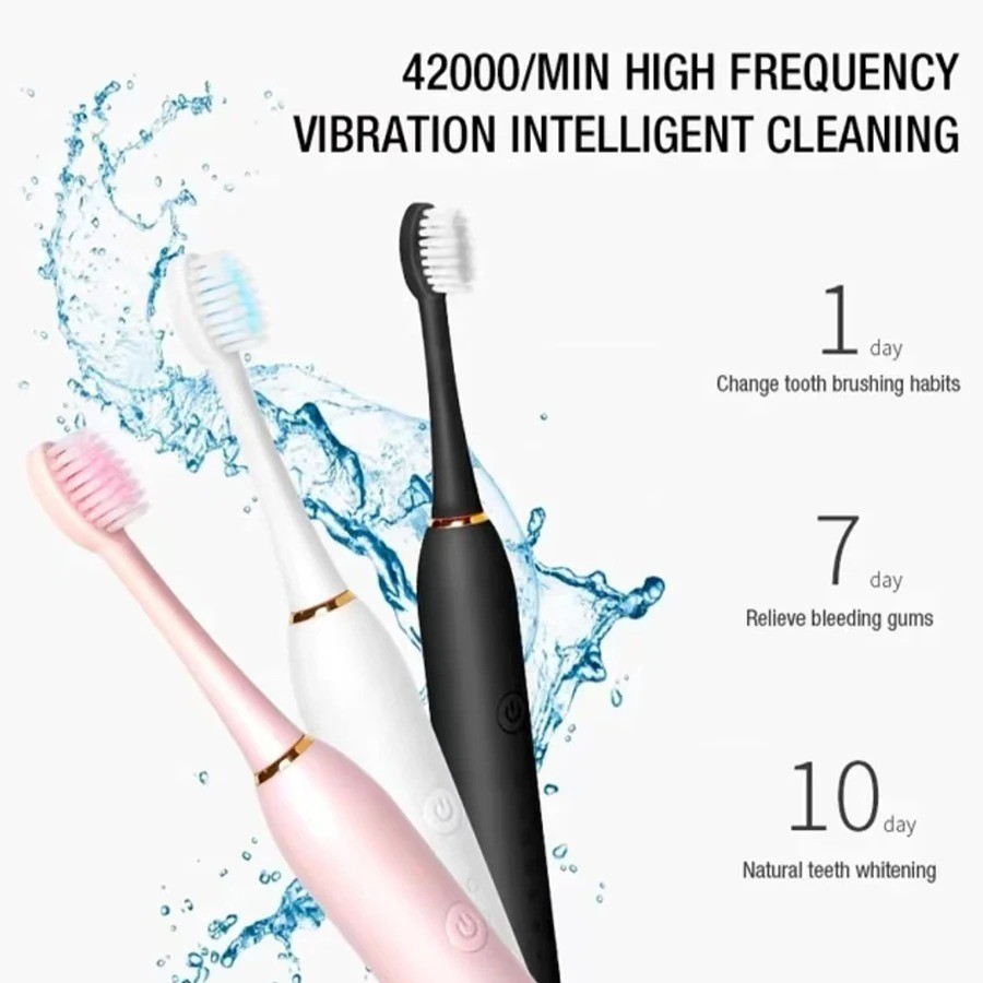 Electric Ultrasonic Toothbrush 6-Speed Rechargeable Waterproof USB ...
