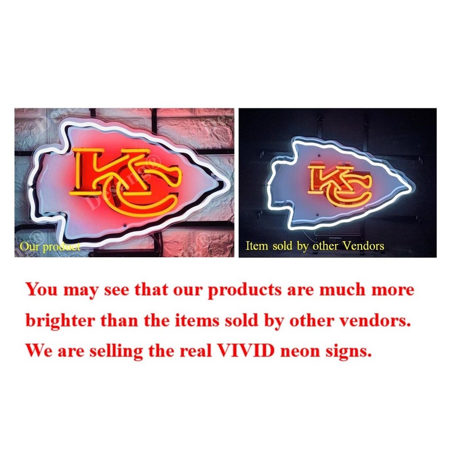 Kansas City Chiefs Football KCC 20"x16" Neon Sign Light With HD Vivid ...