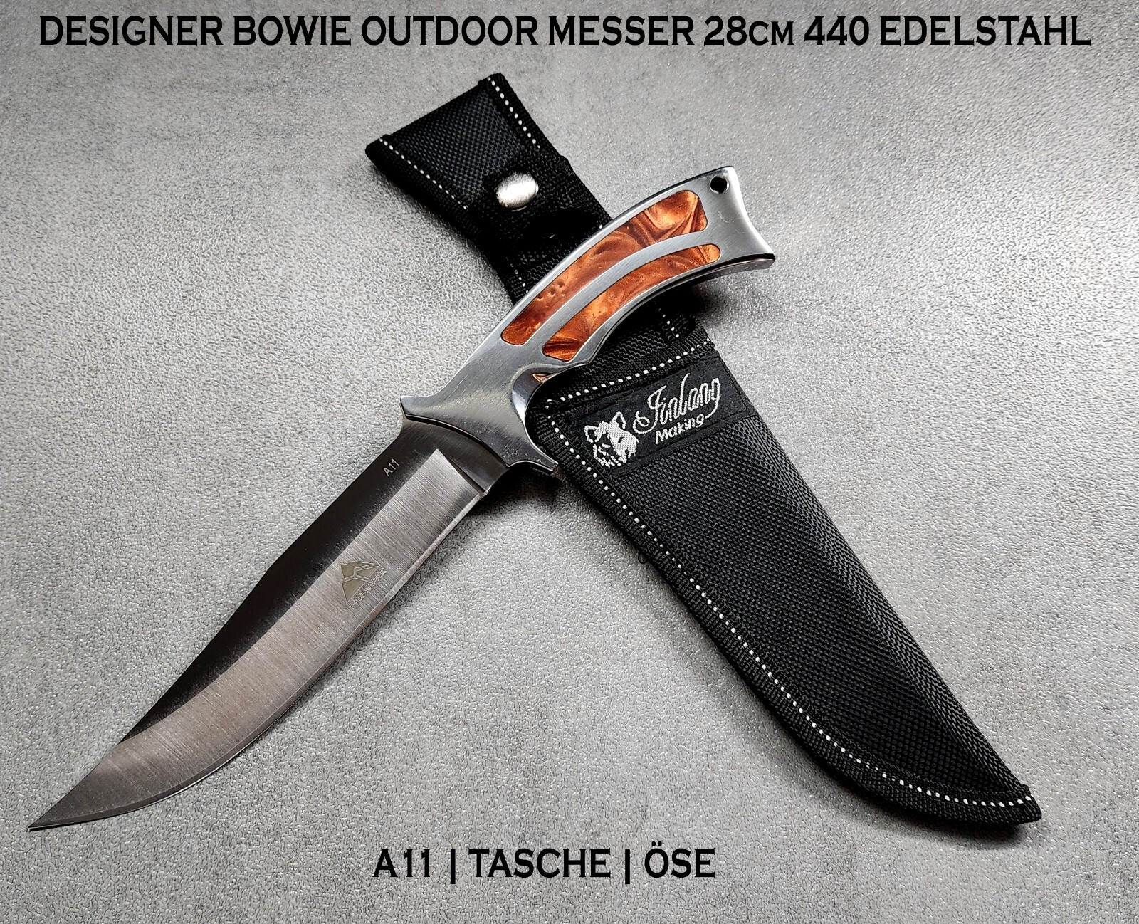 KaSul®| A11 Bowie Survivor Messer 28 cm + klinge 16cm Jagdmesser Öse ...