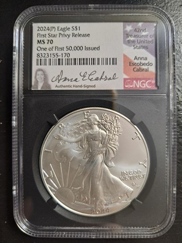 2024(P) SILVER EAGLE STAR PRIVY NGC MS70 FIRST 50K ISSUED ANNA CABRAL ...