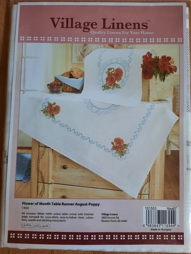 Village Linens Stamped Cross Stitch Table Runner Kit Flower of the ...
