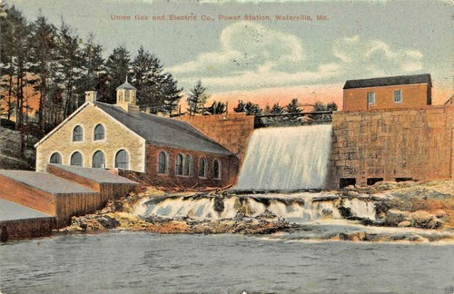 WATERVILLE MAINE~POWER STATION-GAS & ELECTRIC COMPANY~1912 TINTED PHOTO ...
