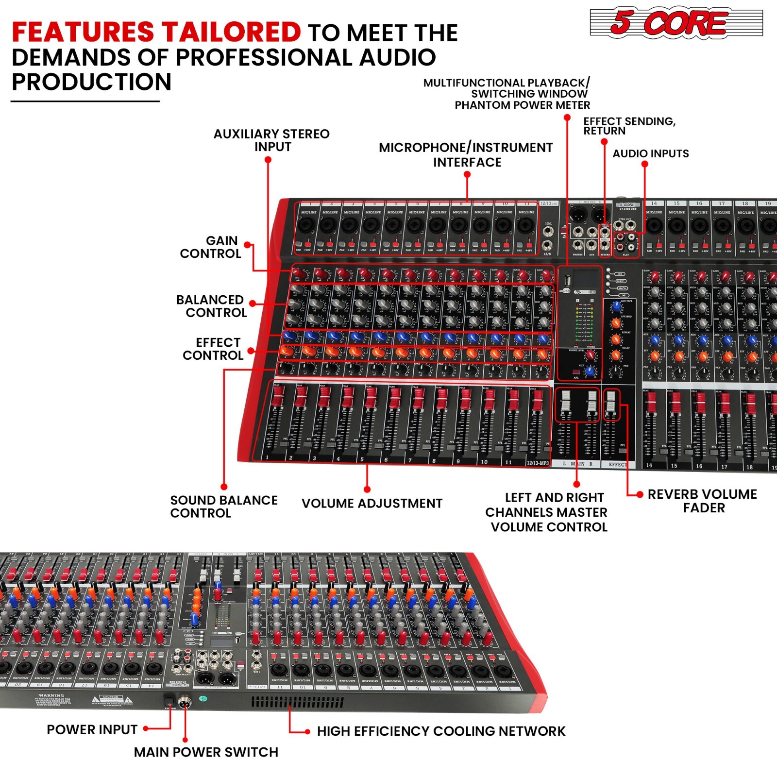 24 Channel Studio Audio Mixer Bluetooth USB Digital Sound Mixing ...