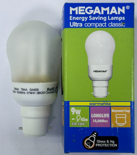2x 9W (=45W) Megaman Mini GLS CFL BC B22 Low Energy Power Saving Light ...