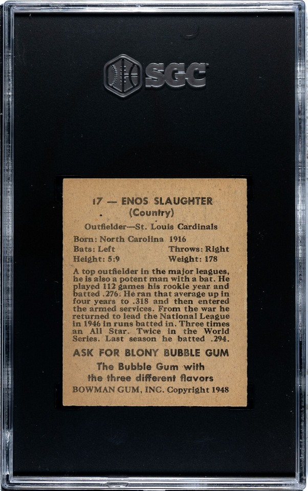 1948 BOWMAN Baseball card #17-ENOS SLAUGHTER -CARDINALS - ROOKIE-GRADED ...