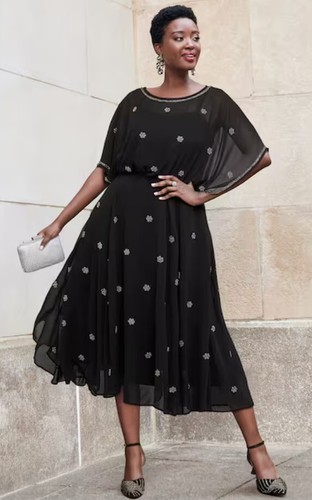 Size 16 Ashro Black Formal Wedding Funeral Party Flowy Beaded Sequin ...