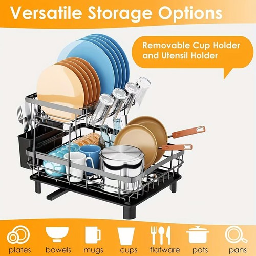 Dish Drying Rack, Space Saving & Durable, Rust-Proof Large 2 Tier ...