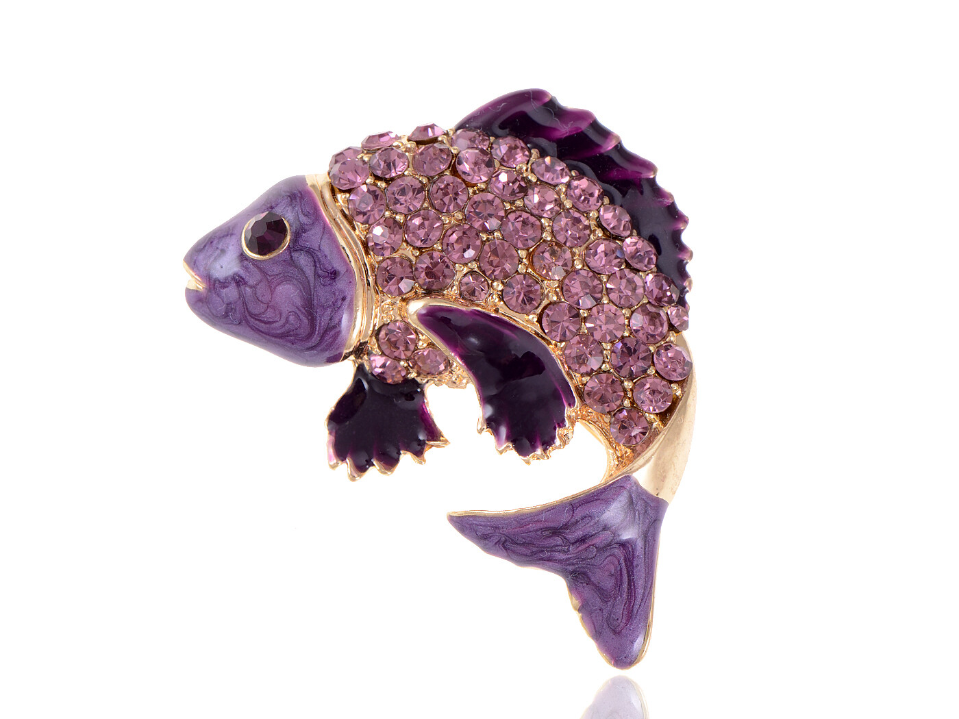 Koi Gold Fish Carp Golden Tone Enamel Amethyst Purple Crystal ...