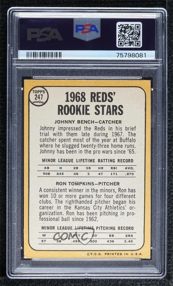 1968 Topps Stars Johnny Bench Ron Tompkins (Impressed the Reds) PSA 4 ...