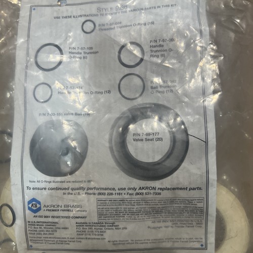 Genuine AKRON STYLE 9136 1 1/2" SWING OUT VALVE SERVICE KIT, 7615/7815 ...