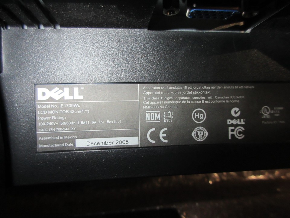 Dell E1709WC/E178WFPC 17" LCD Monitor VGA AND POWER CORD | eBay