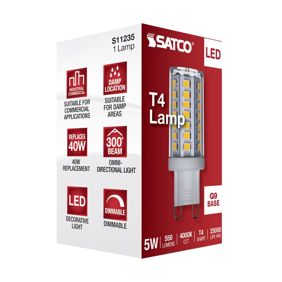 Satco S11235 JCD LED Bulb 120V 5W =40W Double Loop G9 T4 Clear 4000K ...