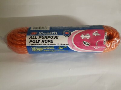 Qty 4 # Zenith All purpose poly rope - 6mm x 10 metres,3 strand twisted ...
