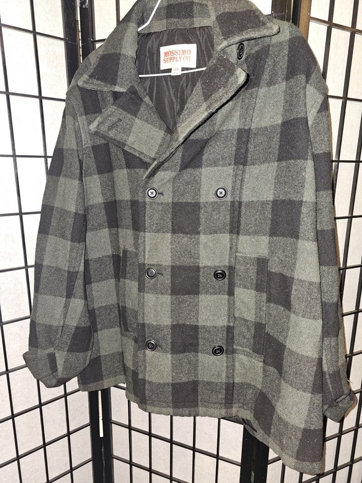 MOSSIMO Wool Blend Green/black Plaid VTG Style Coat Fully Lined Winter ...