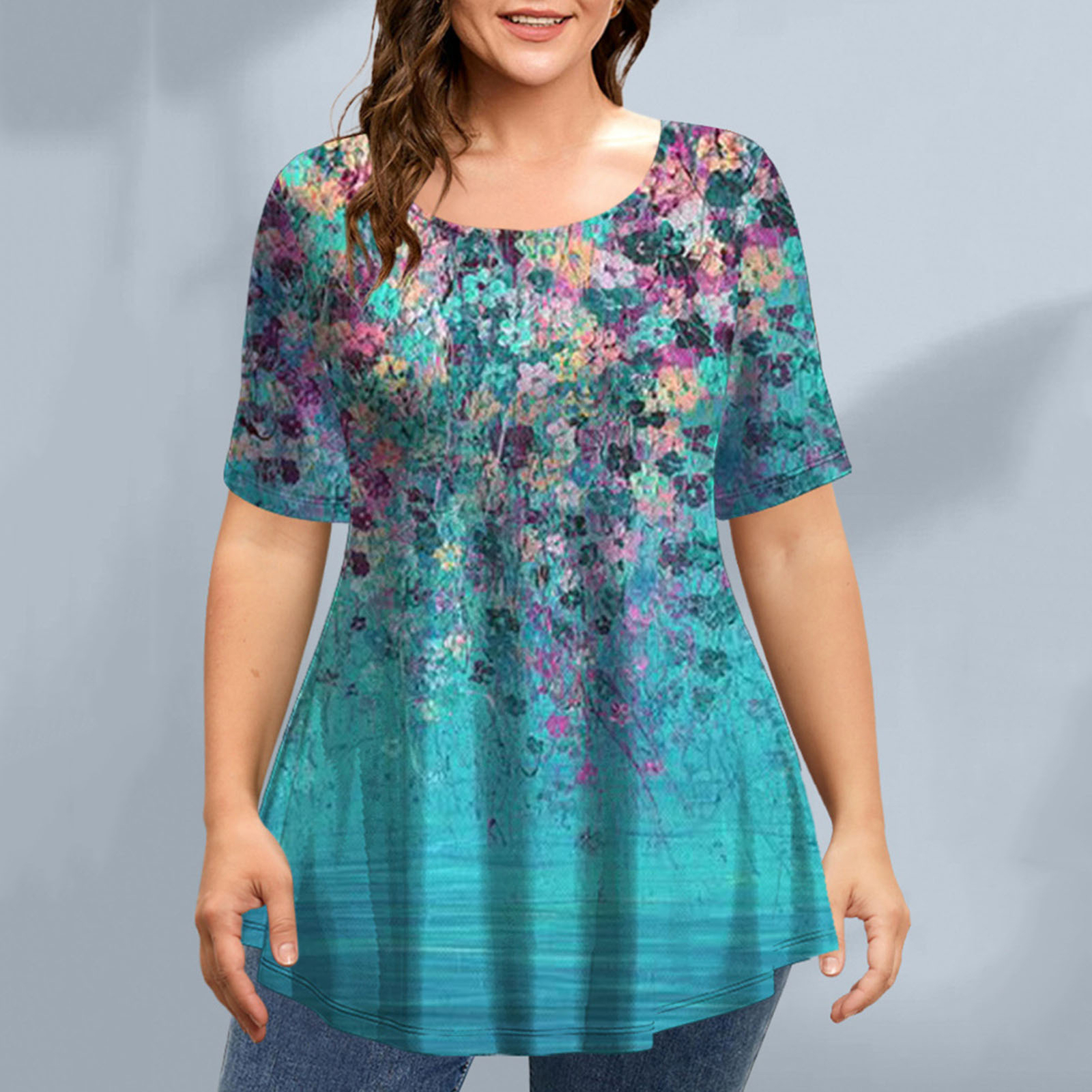 Lady Summer Top Plus Size Keep Charming Loose Hem Summer Blouse Casual ...