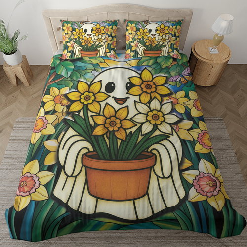 Cute Ghost Bedding Set with Florals Plant Lover Aesthetic Decor Spooky ...
