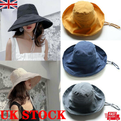Women Wide Brim Fisherman Hat Beach Bucket Summer Foldable Cap Sun ...