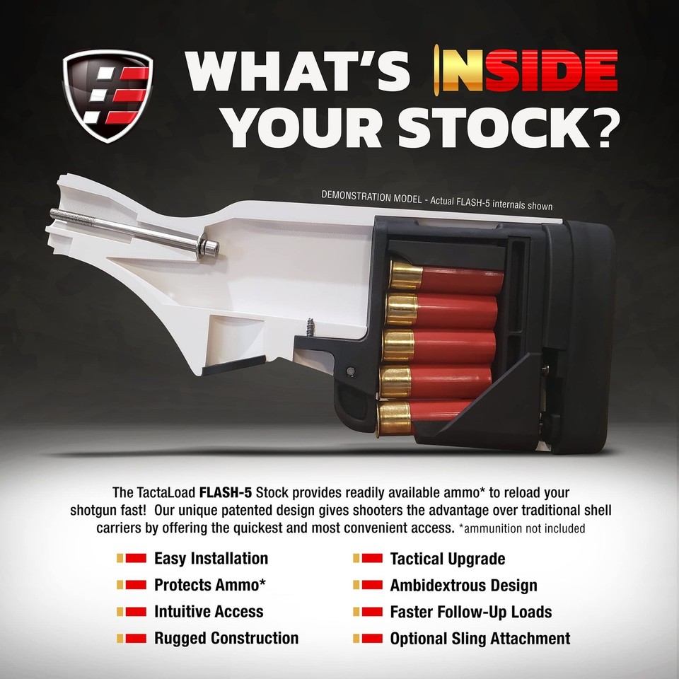 Flash-5 Shotgun Buttstock with Internal 12 Gauge Shell Carrier Storage ...