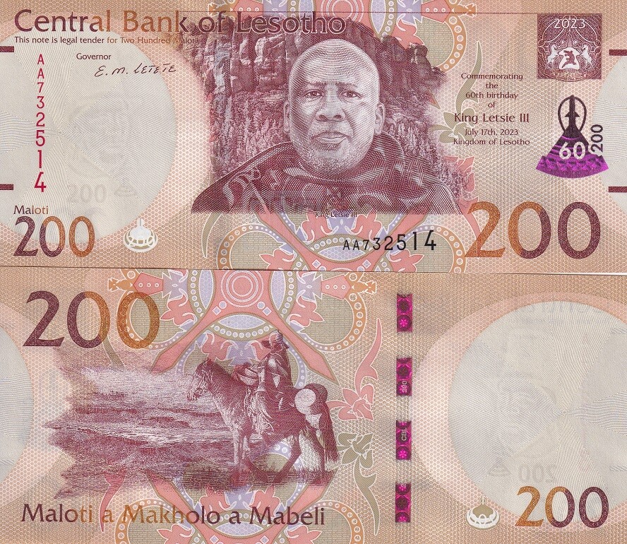 Lesotho 200 Maloti 2023 P 31 Commemorative AA Prefix UNC | eBay