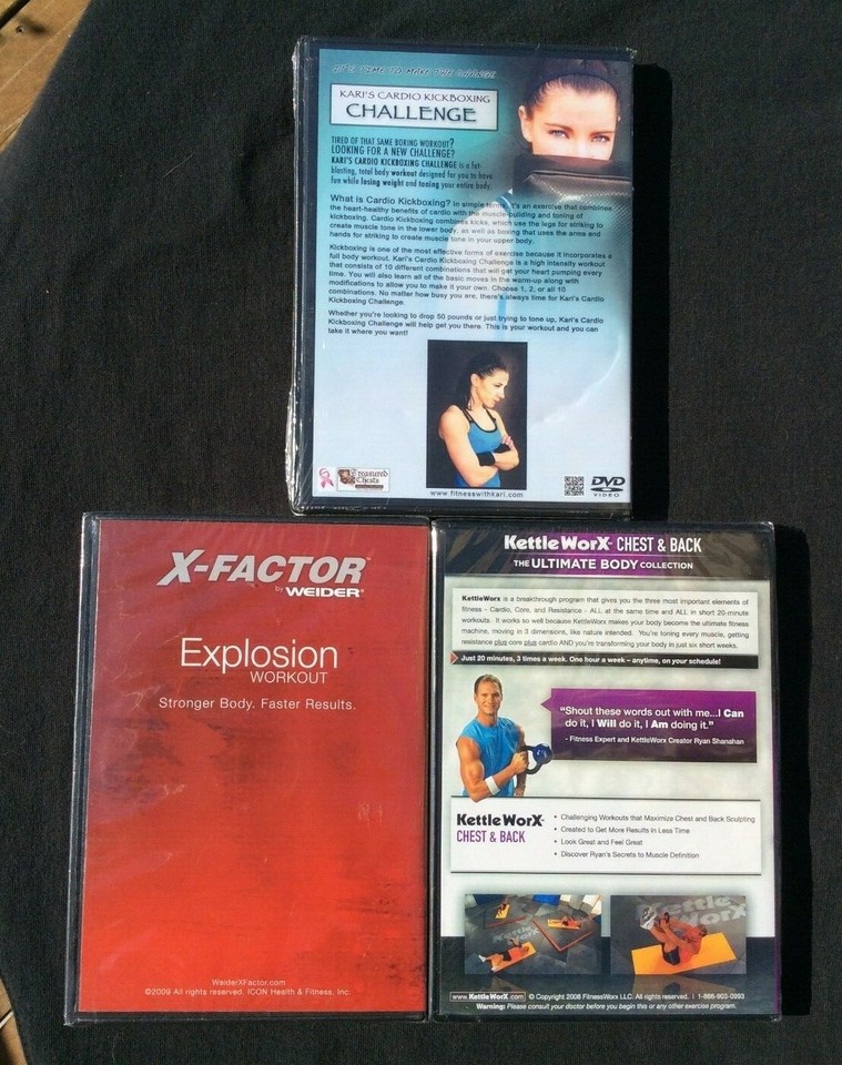 Lot of 3 Fitness DVDs: X-Factor: Explosion Workout, KettleWorx Chest ...