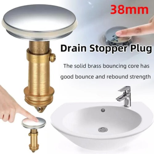 38mm Pop Up Sink Push Drain | Bathroom Stopper Plug | Brass Chrome ...