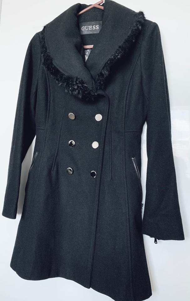 Guess Black Coat, 52% Wool, Princess Style Coat. | eBay