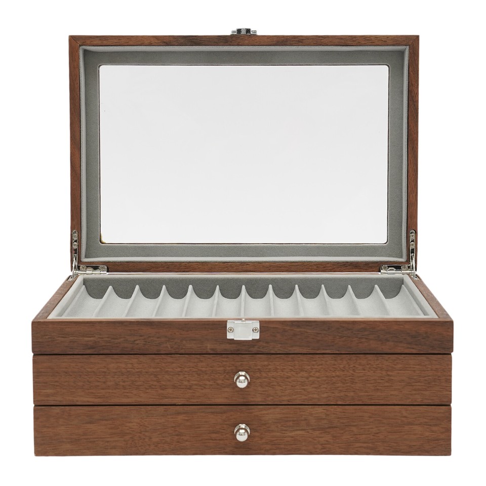 Walnut Wood Pen Display Box Triple Layer Fountain Pen Storage ...