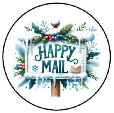 HAPPY MAIL WINTER CHRISTMAS ENVELOPE SEALS LABELS STICKERS PARTY FAVORS ...