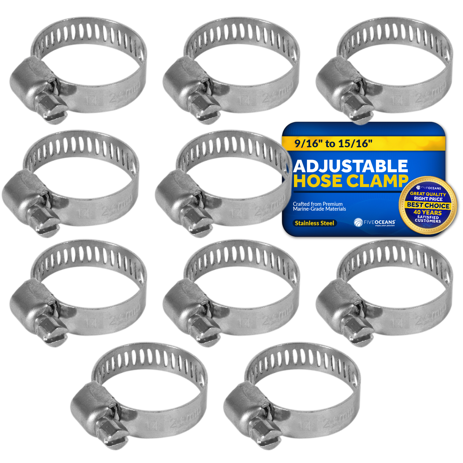 Hose Clamp 14-24mm (9/16Inch -15/16Inch), Stainless Steel - 10-Pack ...