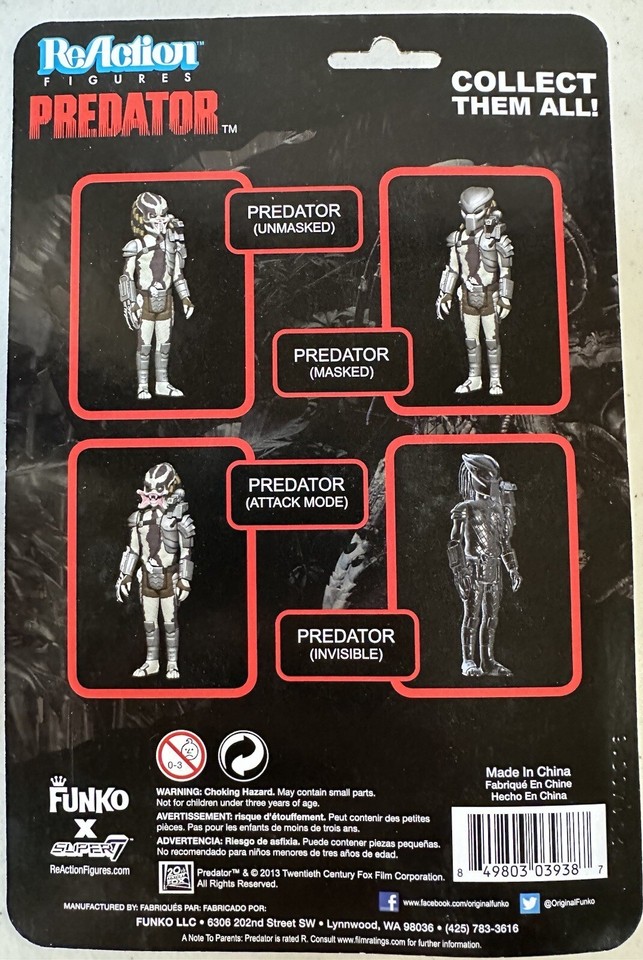 PREDATOR Unmasked ReAction Super7 PREDATOR Retro 3.75" Action Figure ...
