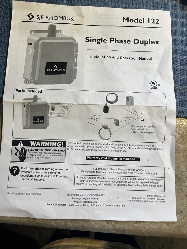SJE Rhombus Model 122 Single Phase Duplex | eBay