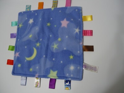 Taggies moon star ribbon tag lovey lovie security blanket toy 12"x12 ...