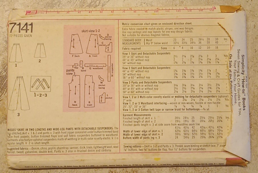 Vintage 1975 Simplicity Misses Skirt Pants Pattern 7141 Size 12 Waist ...
